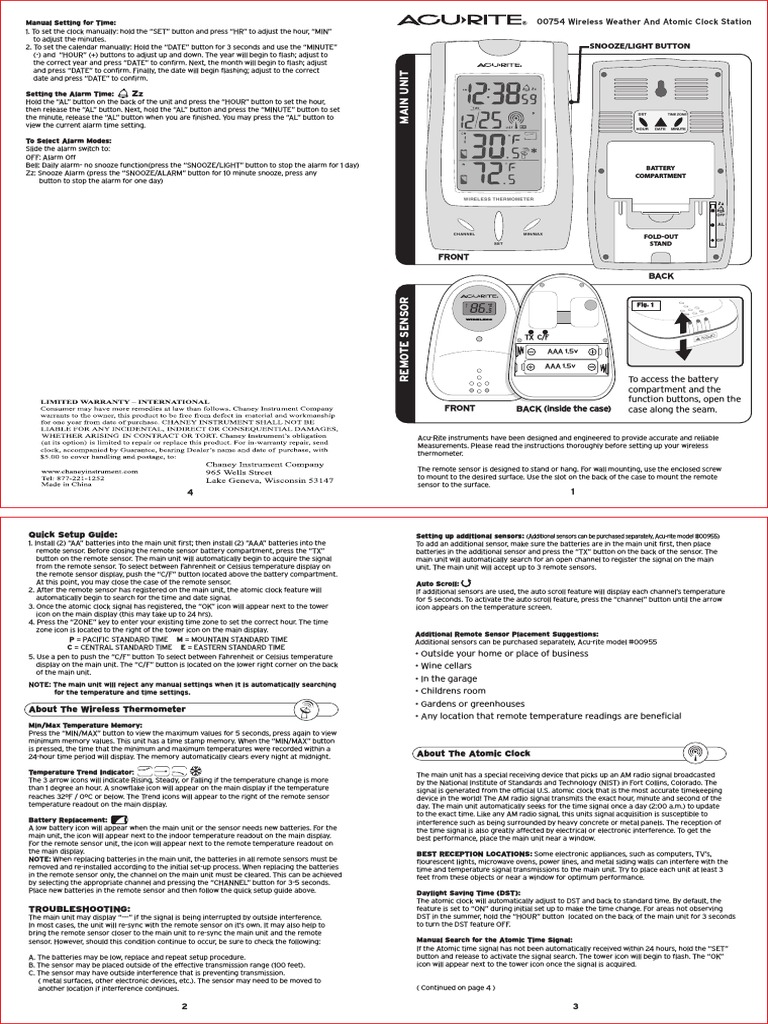 Acu Rite 00754 Manual PDF | PDF | Daylight Saving Time | Clock