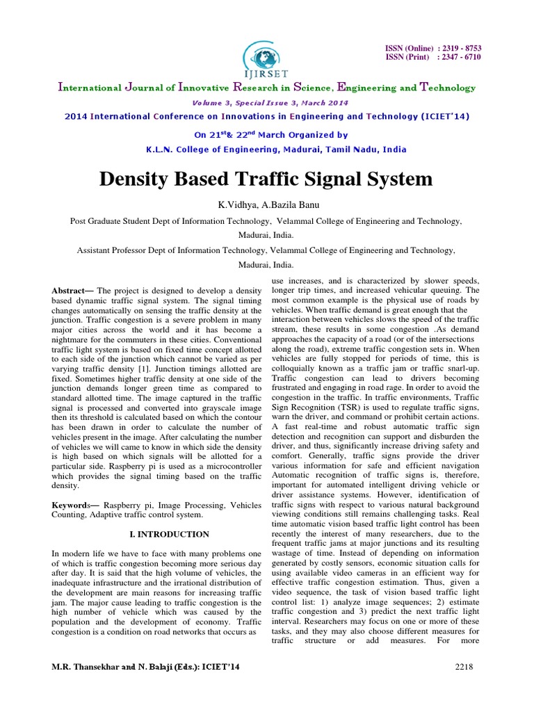 Density Based Traffic Signal System | PDF | Traffic Congestion | Traffic
