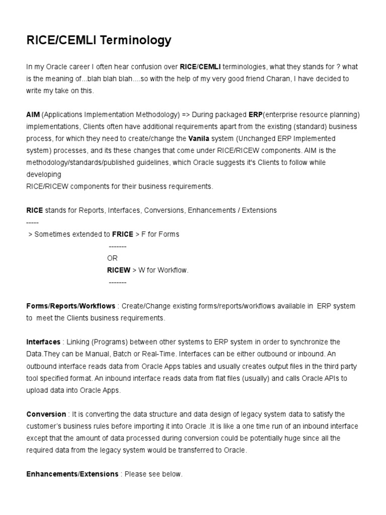 RICE CEMLI Terminology | PDF | Enterprise Resource Planning ...