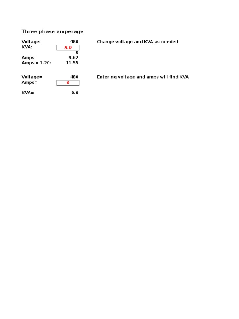 Three Phase Amperage Calculator | PDF