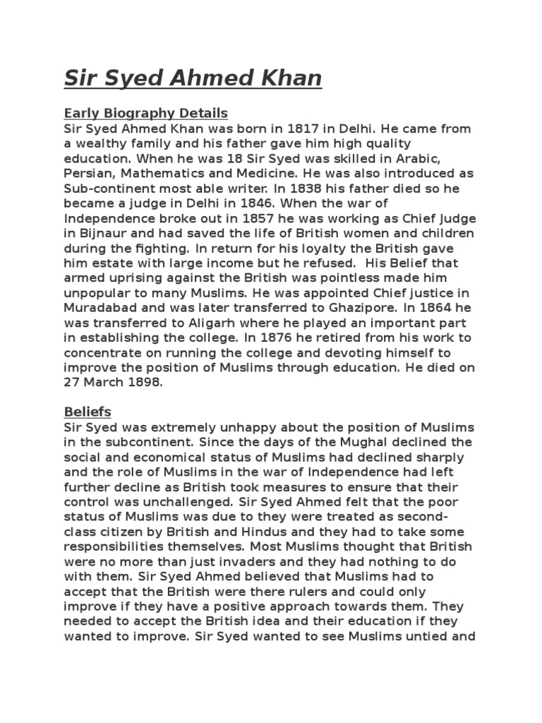 Sir Syed | PDF | Two Nation Theory | Pakistan Movement