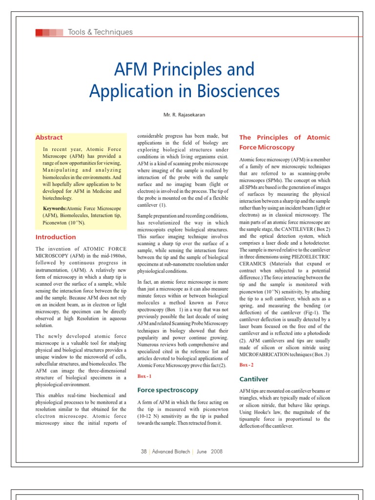 AFM Principles and Application in BioSciences | PDF | Atomic Force ...