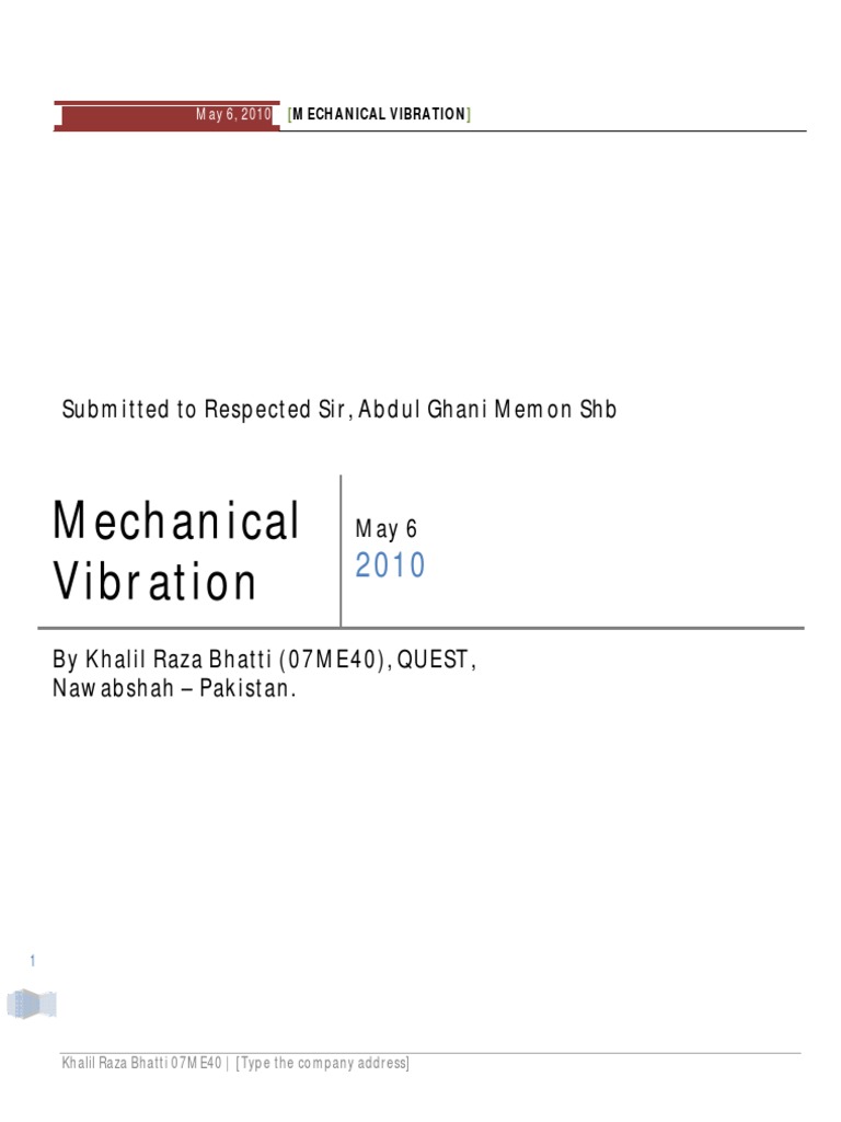 Mechanical Vibration | PDF | Accelerometer | Physics
