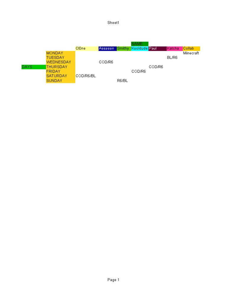 Weekly Gaming Schedule Overview | PDF | Games & Activities