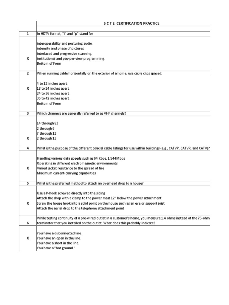 Scte Questions | PDF | Cable Television | Coaxial Cable