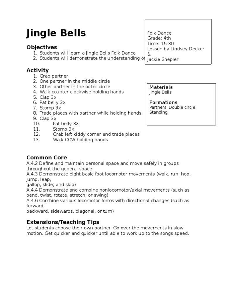 Jingle Bells Folk Dance Lesson Plan | PDF