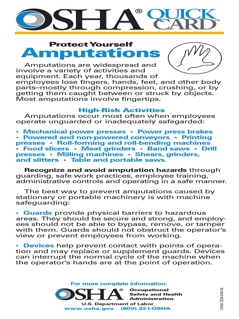 OSHA Amputations | PDF | Wellness | Medical