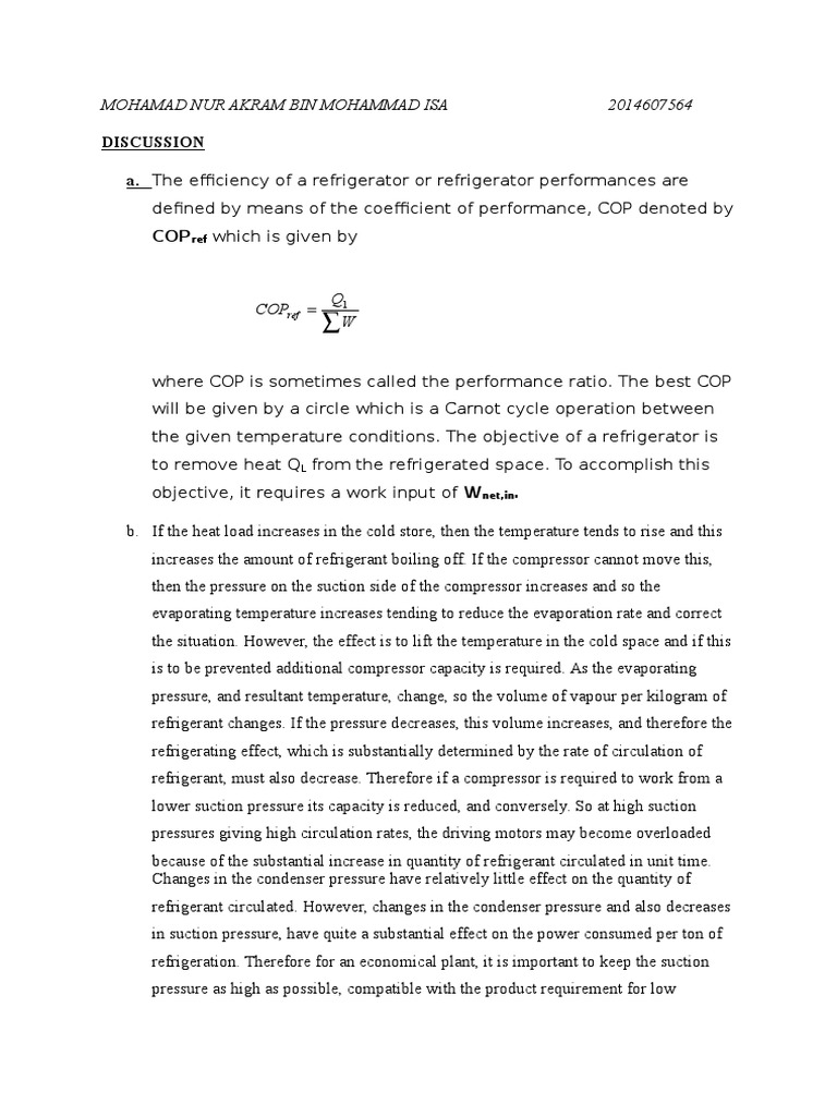 COP Analysis in Refrigeration Cycle | PDF | Refrigeration | Refrigerator