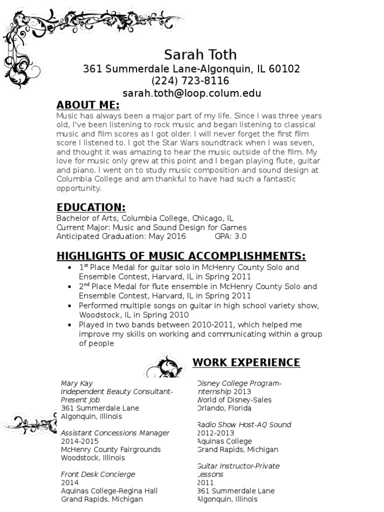 Sarah Toth: Music & Sound Design Profile | PDF