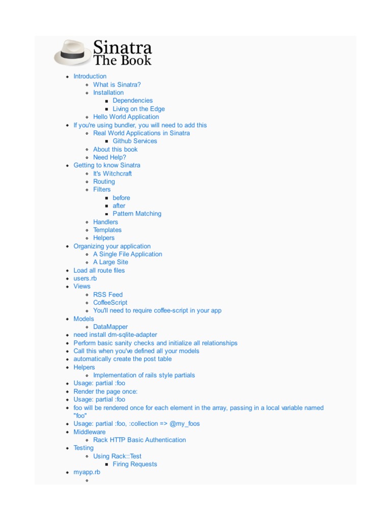 Learn Sinatra EBook | PDF | Hypertext Transfer Protocol | Ruby (Programming Language)