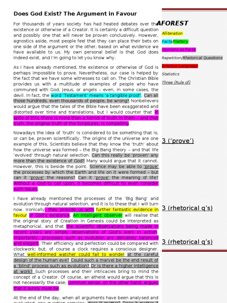 Annotated Persuasive Essay | Existence Of God | Creationism | Free 30 ...
