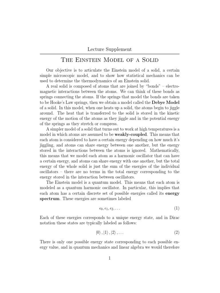 Lecture Einstein Solid PDF | PDF | Entropy | Temperature