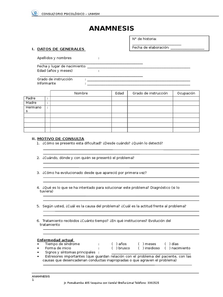 Anamnesis Niños Copsi | PDF | El embarazo | Parto