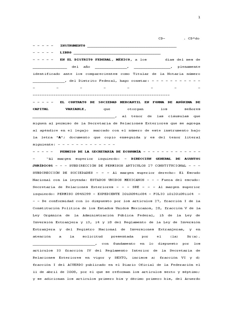 Ejemplo Acta Constitutiva Mexico | PDF | Liquidación | Compartir (Finanzas)