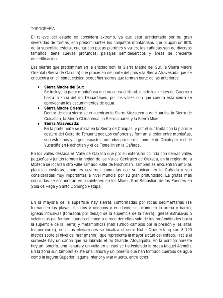 Topografía Oaxaca | PDF | Roca ígnea | Roca (geología)