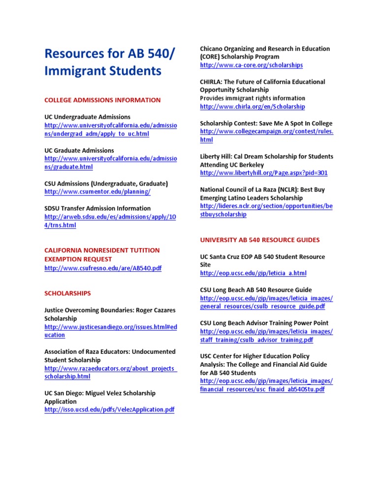 Resources For AB 540 Students | PDF | The United States