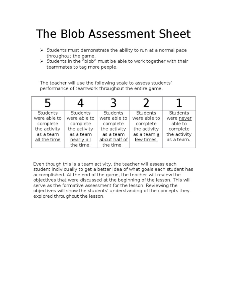 Blob Game Teamwork Assessment | PDF | Educational Psychology ...