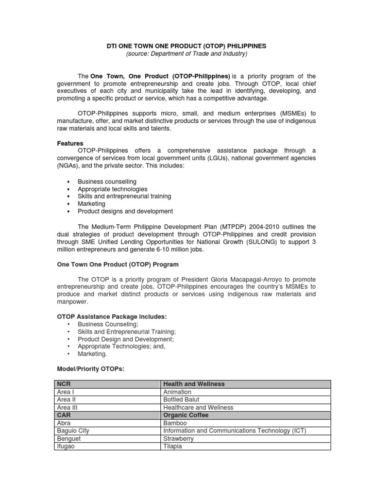 Dti One Town One Product Otop Philippines | PDF | Entrepreneurship ...