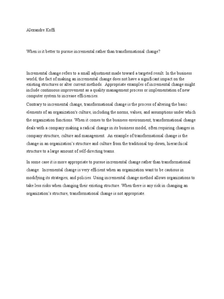 Incremental Change Vs Transformational Change | PDF | Quality ...