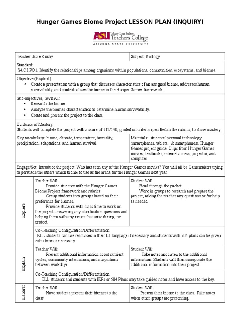 Hunger Games Biome Project LP | PDF | Rubric (Academic) | Lesson Plan