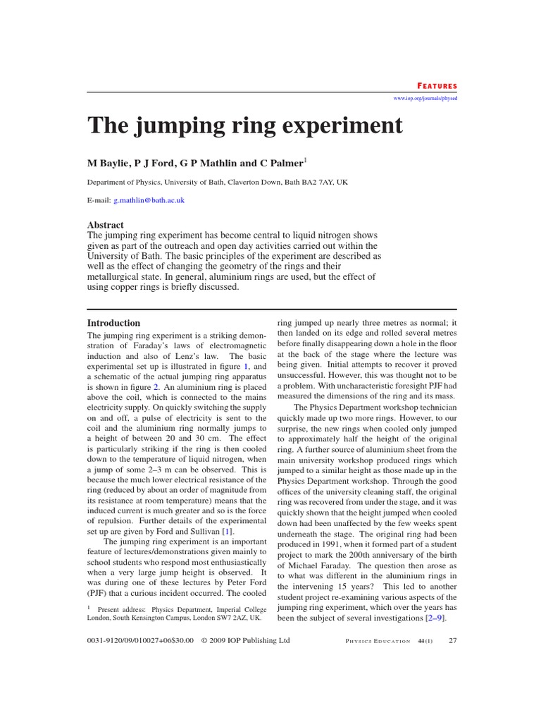 The Jumping Ring Experiment | PDF | Electromagnetic Induction ...