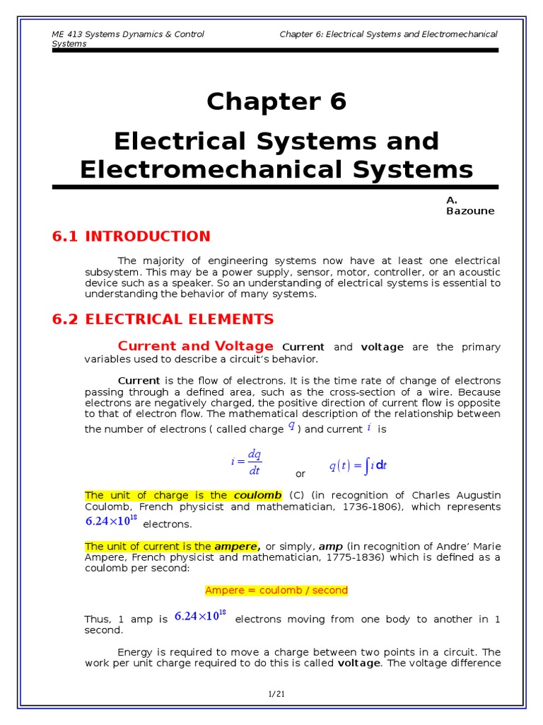 2-Chapters Chapter 6 Electrical and Electromechanical Systems 2 | PDF ...