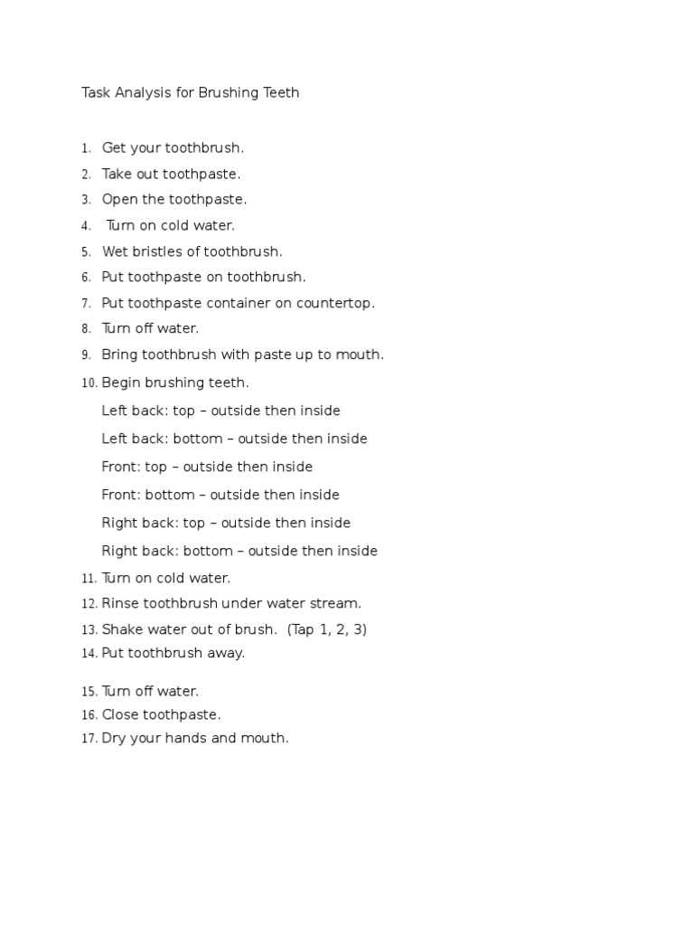 Task Analysis For Brushing Teeth Simplified | PDF | Wellness