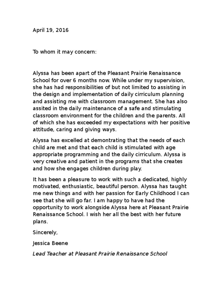 Alyssa Reference Letter | PDF