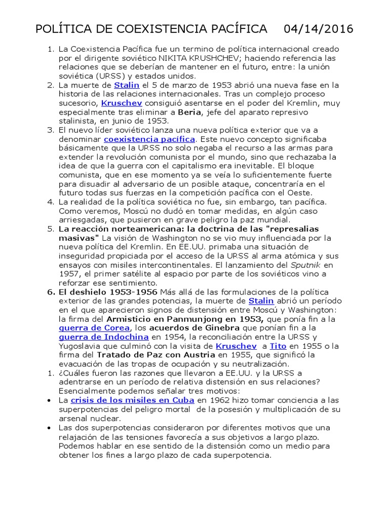 Coexistencia Pacifica | PDF | Relaciones internacionales | Seguridad ...