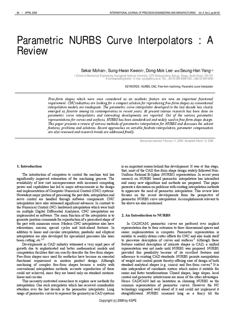 Parametric NURBS Curve Interpolators A Review | PDF | Interpolation | Curvature