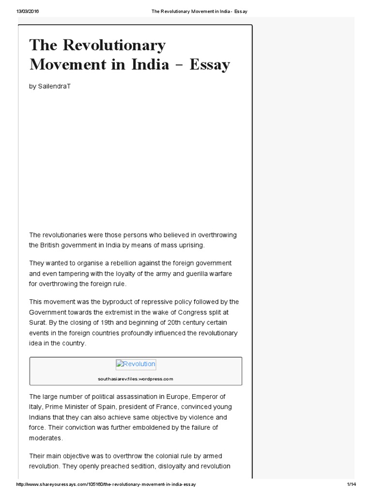 The Revolutionary Movement in India - Essay | PDF | Indian Nationalism ...