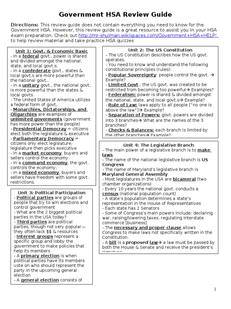 Government HSA Review Guide - 09-10 | PDF | Federal Government Of The ...
