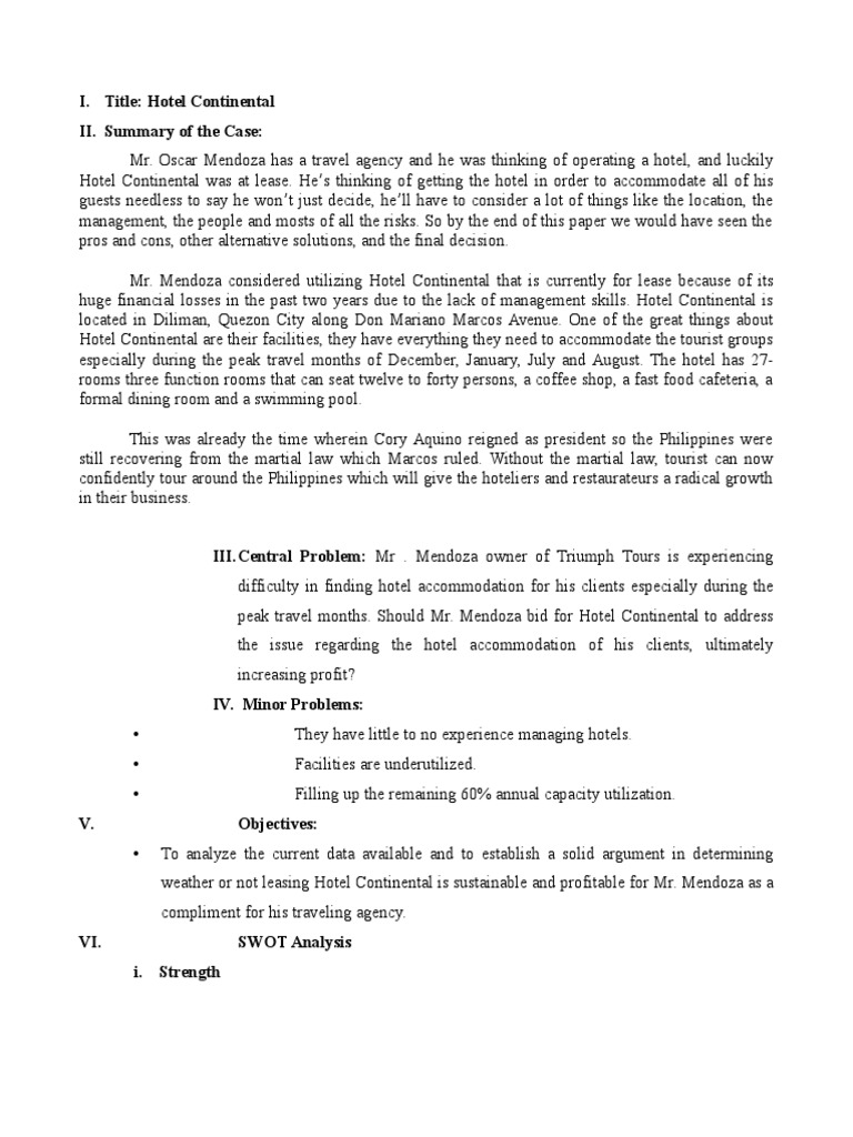 Case Study 1 - Hotel Continental | PDF | Hotel | Joint Venture