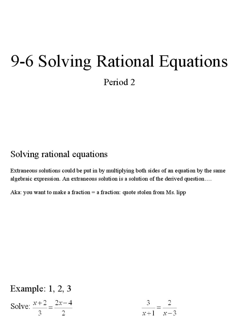 9-6 Solving Rational Equations | PDF