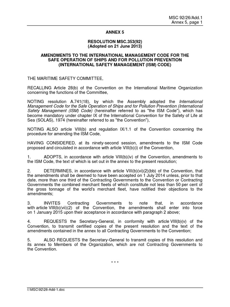 Amendments to the International Safety Management Code: Adding New ...