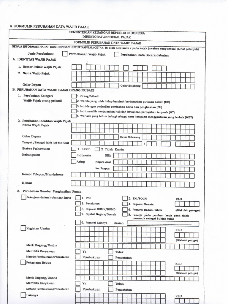 Formulir Perubahan Data Wajib Pajak | PDF