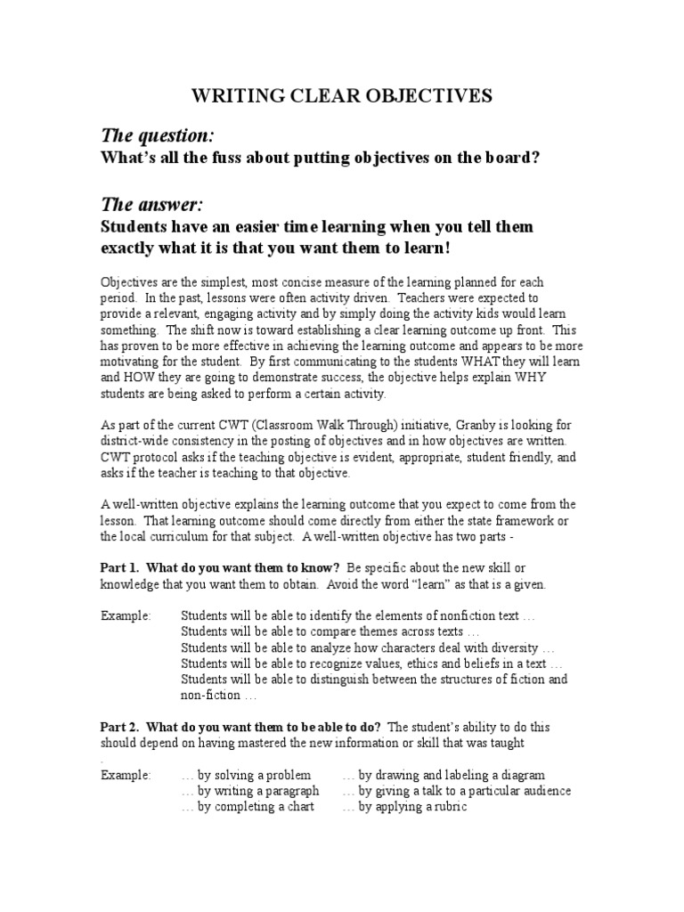 Writing Objectives | PDF | Educational Psychology | Learning