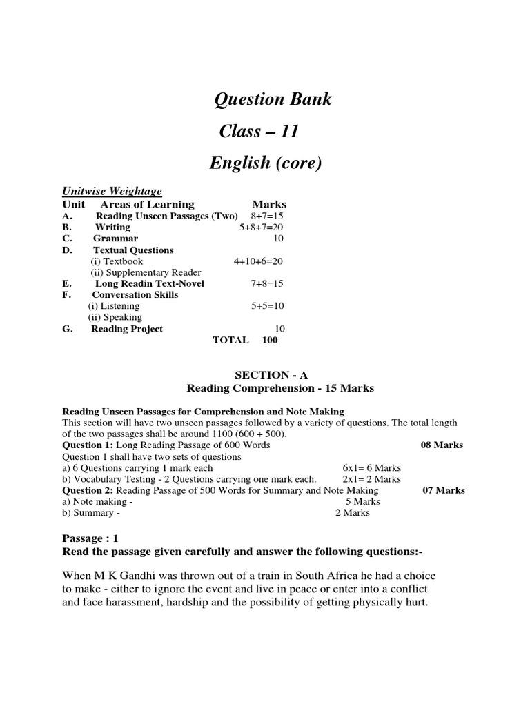 Class 11 - English | PDF | Friendship | Mahatma Gandhi