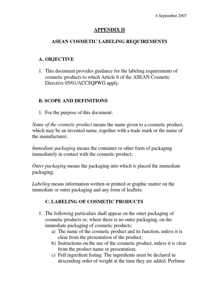 ASEAN Cosmetic Labeling Guidelines | PDF | Perfume | Cosmetics