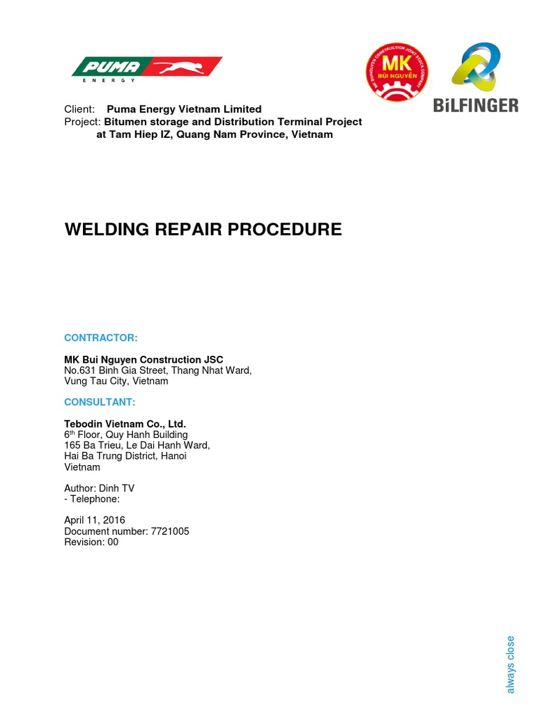 Welding Repair Procedure | PDF | Welding | Construction
