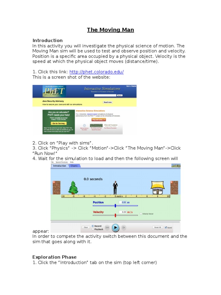 Exploring Motion with The Moving Man | PDF | Velocity | Time