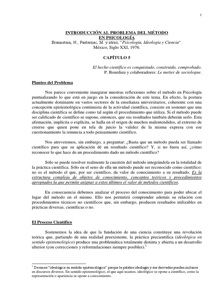 Psicología, Ideología y Ciencia (Braunstein, N. Pasternac, M. y Otros) Cap. 5 | PDF | Método ...