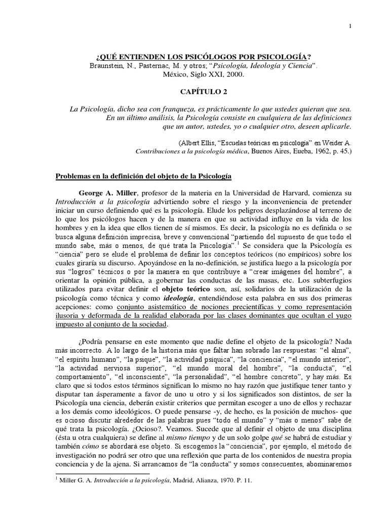 Braunstein, N. Qué Entienden Los Psicólogos Por Psicología (Cap 2) . | PDF | Carné de identidad ...
