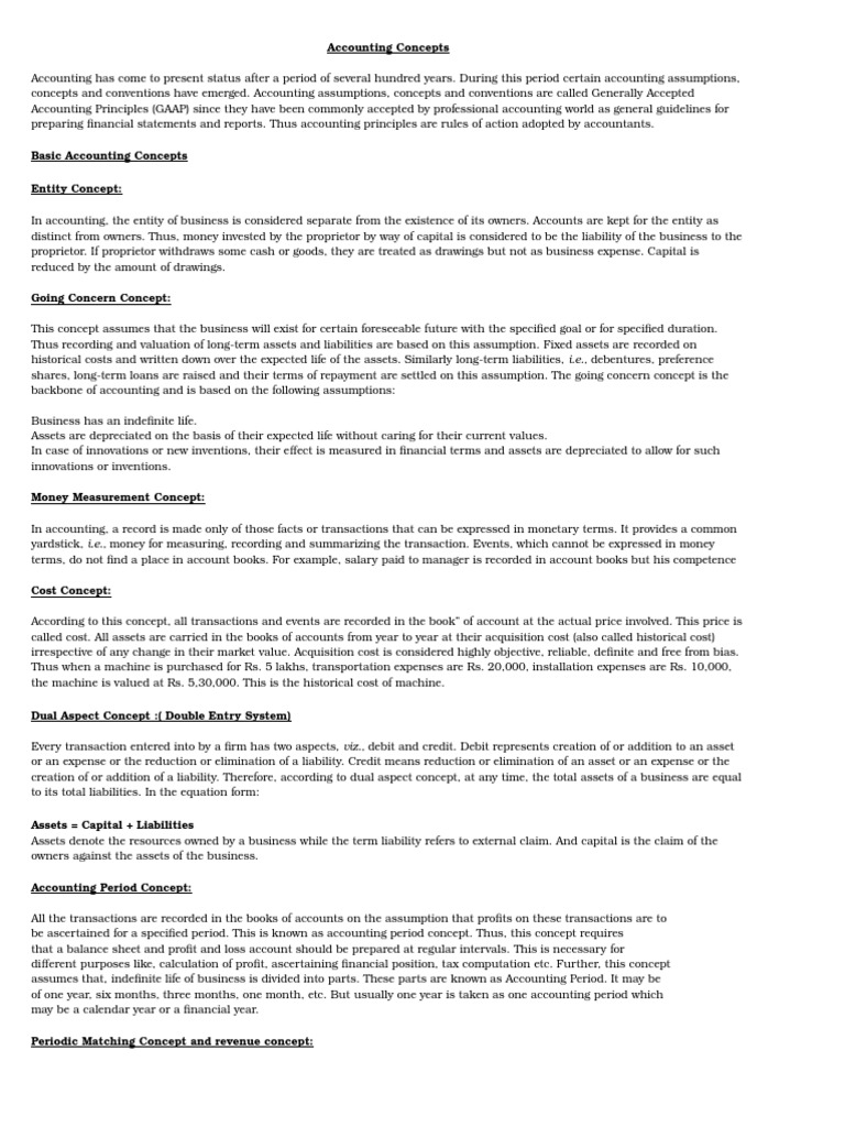 13 Accounting Concepts | PDF | Debits And Credits | Historical Cost