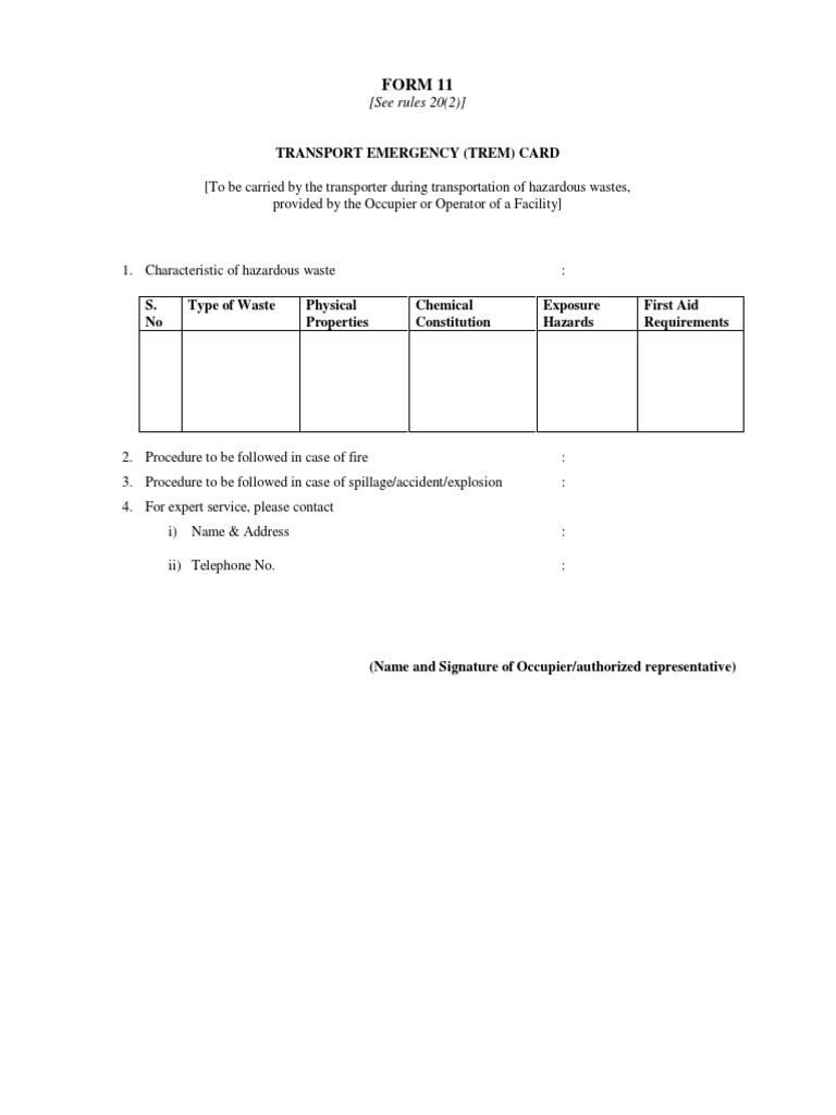 Transport Emergency (TREM) Card - ForM 11 | PDF | Technology & Engineering