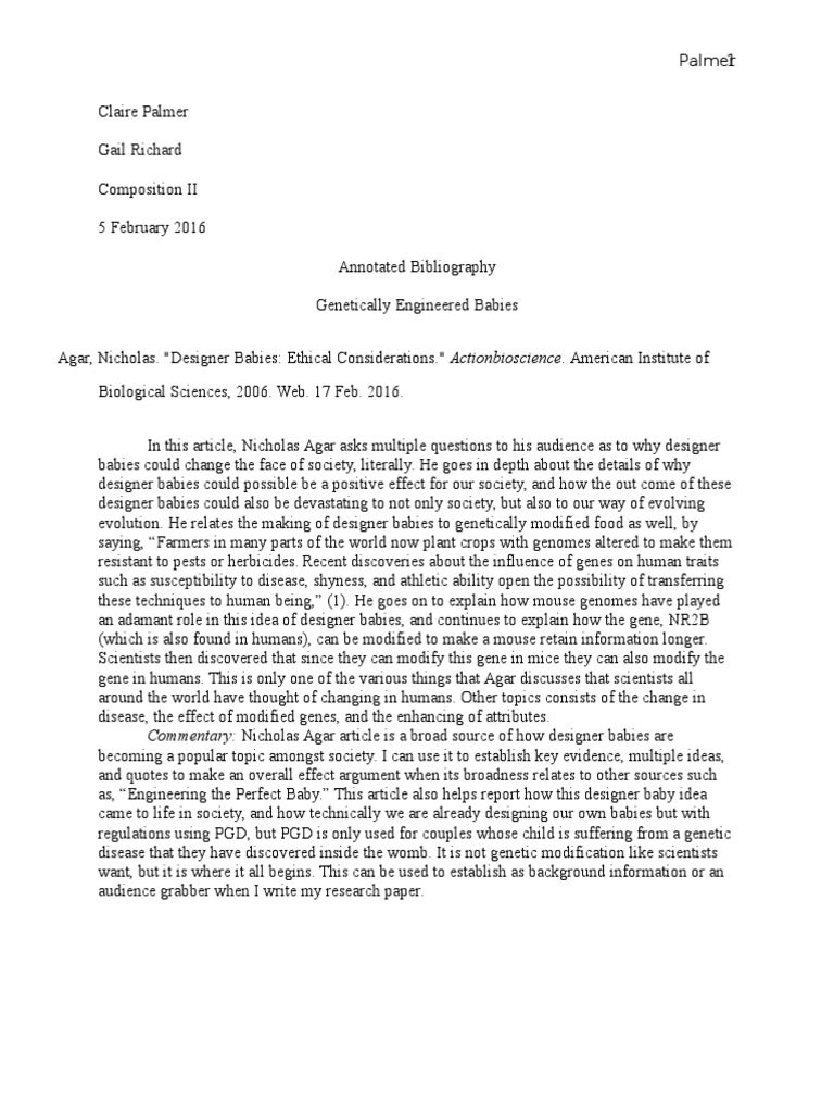 Annotated Bibliography Rough Draft | PDF | Designer Baby | Genetic ...