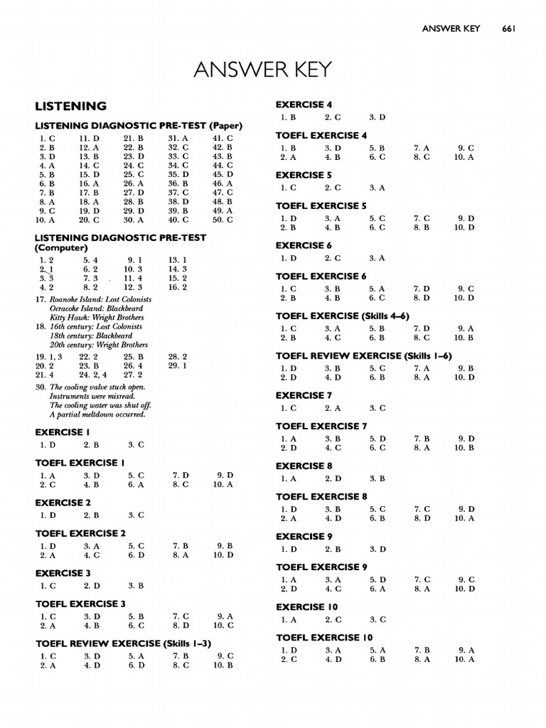 Answer Key Listening Toefl Longman | PDF