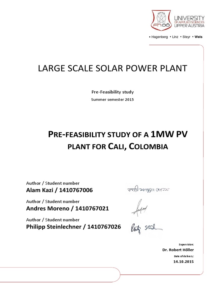 Pre-Feasibility Study of A 1MW PV Plant For Cali, Colombia | PDF ...