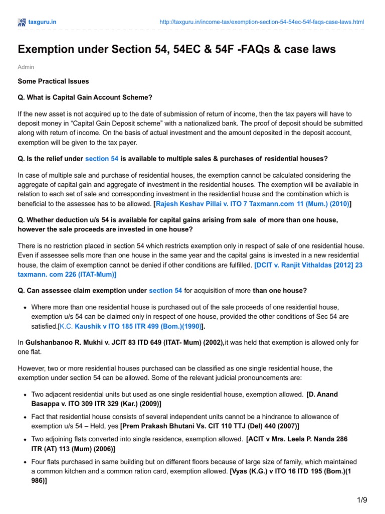 Taxguru - In-Exemption Under Section 54 54EC Amp 54F - FAQs Amp Case ...