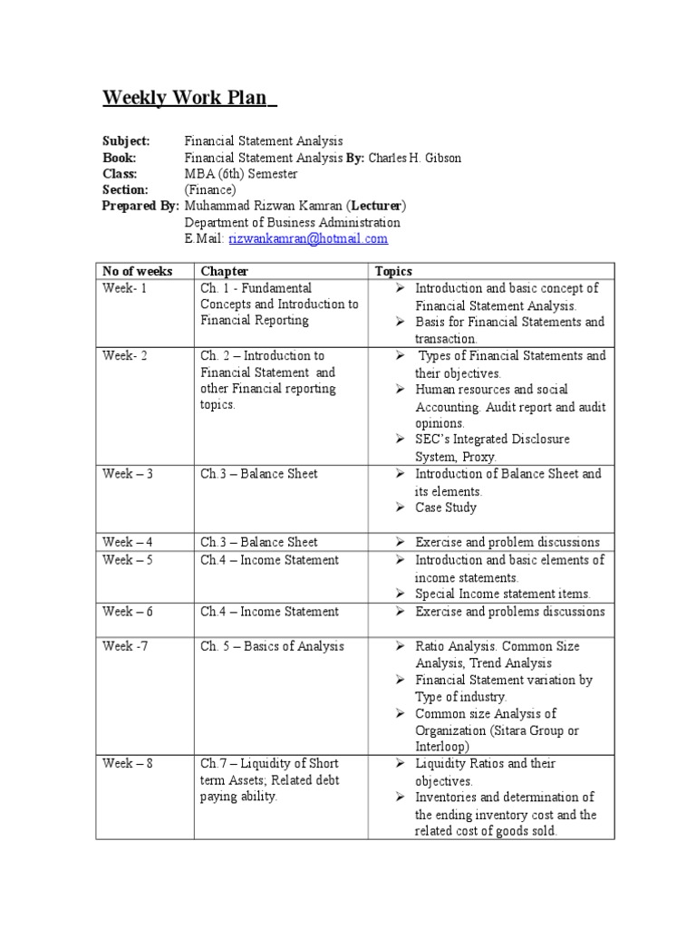 MBA Weekly Financial Analysis Plan | PDF | Finance & Money Management